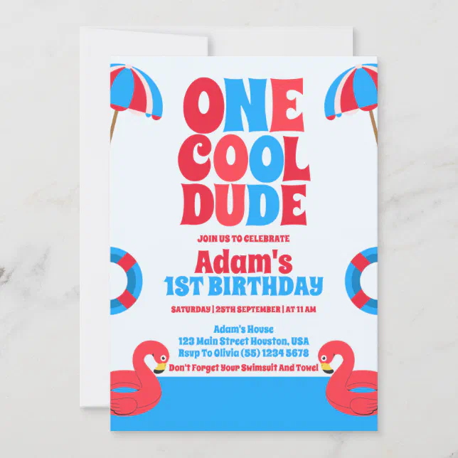 One Cool Dude Tropical Summer 1st Birthday Invitation | Zazzle