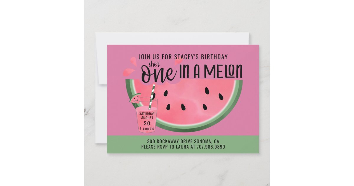 One In A Melon Watermelon Watercolor 1st Birthday Invitation | Zazzle