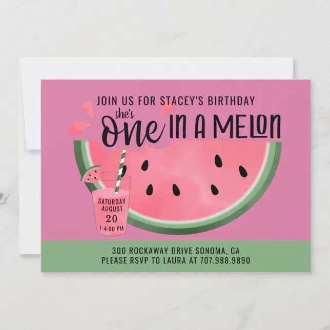 One In A Melon Watermelon Watercolor 1st Birthday Invitation | Zazzle