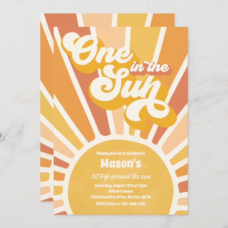 One In The Sun Retro Sunshine 1st Birthday Party Invitation | Zazzle