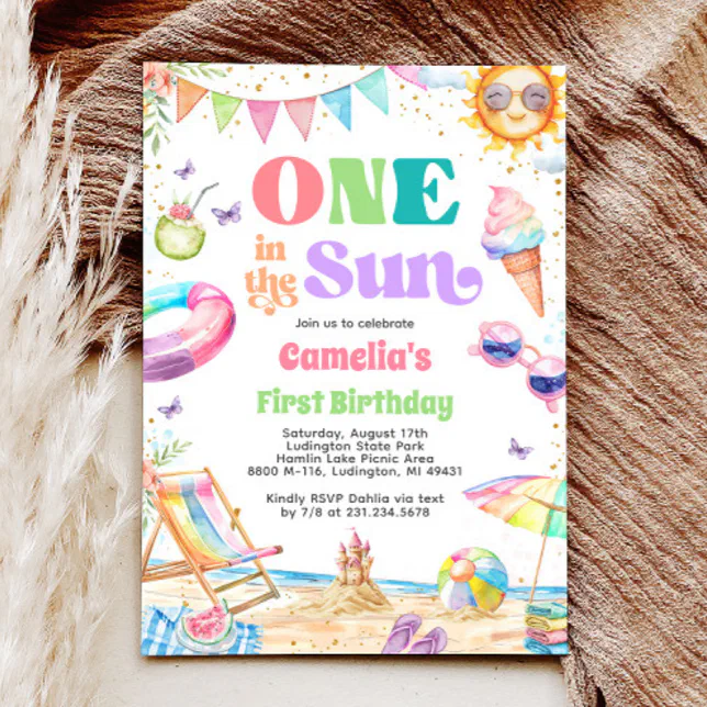One in the Sun Summer 1st Birthday Beach Party Invitation | Zazzle