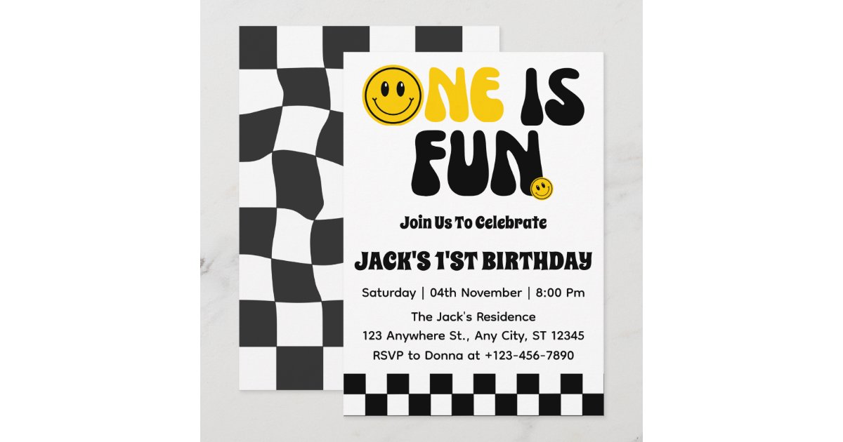 One Is Fun Boy First Birthday Invitation | Zazzle