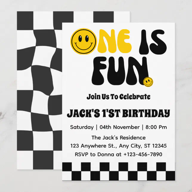 One Is Fun Boy First Birthday Invitation | Zazzle