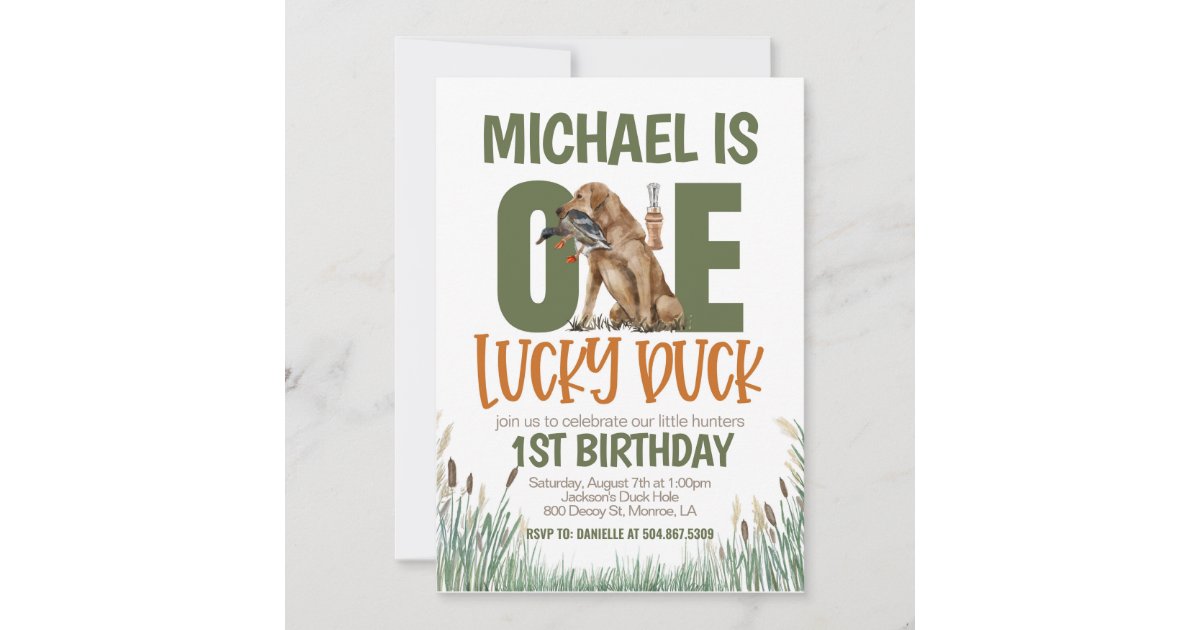 ONE Lucky Duck Hunting First Birthday Invitation | Zazzle