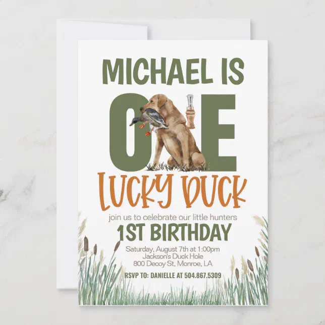 ONE Lucky Duck Hunting First Birthday Invitation | Zazzle
