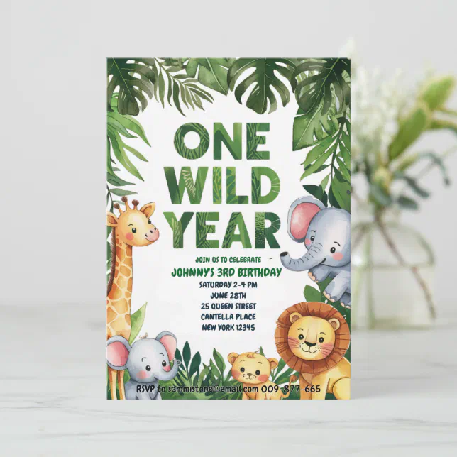 One Wild Year 1st Birthday Invitation | Zazzle