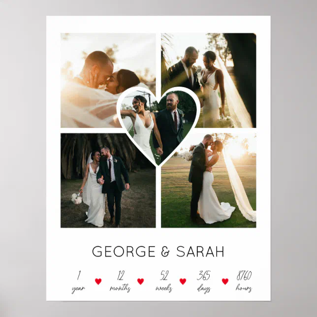 One Year Together Wedding Anniversary 5 Photo Poster | Zazzle
