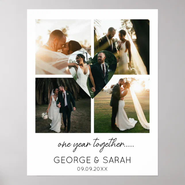 One Year Together Wedding Anniversary 5 Photo Poster | Zazzle