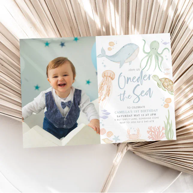 Oneder The Sea 1st Birthday Under The Sea Photo Invitation | Zazzle