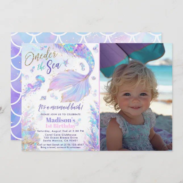Oneder the Sea Mermaid Photo Birthday Invitation | Zazzle