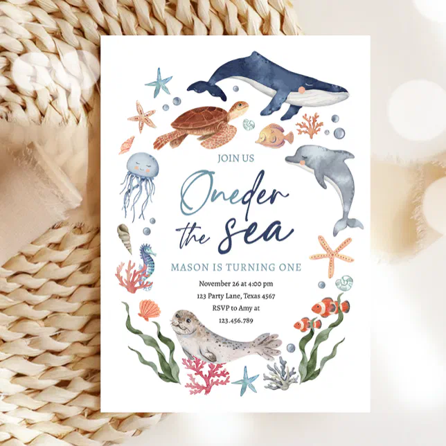 Oneder the Sea Nautical Ocean 1st First Birthday Invitation | Zazzle