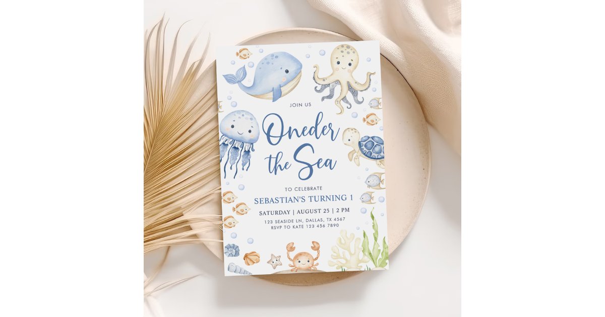 Oneder The Sea Ocean Animals Boy 1st Birthday Invitation | Zazzle