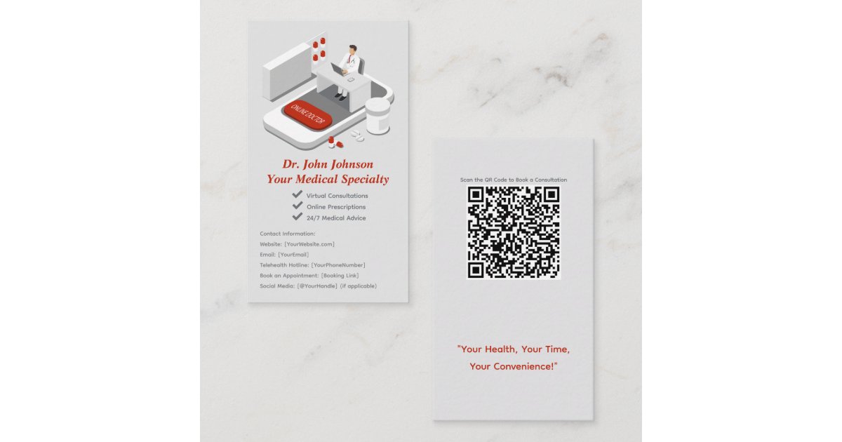 Online Doctor Business Card with QR Code | Zazzle