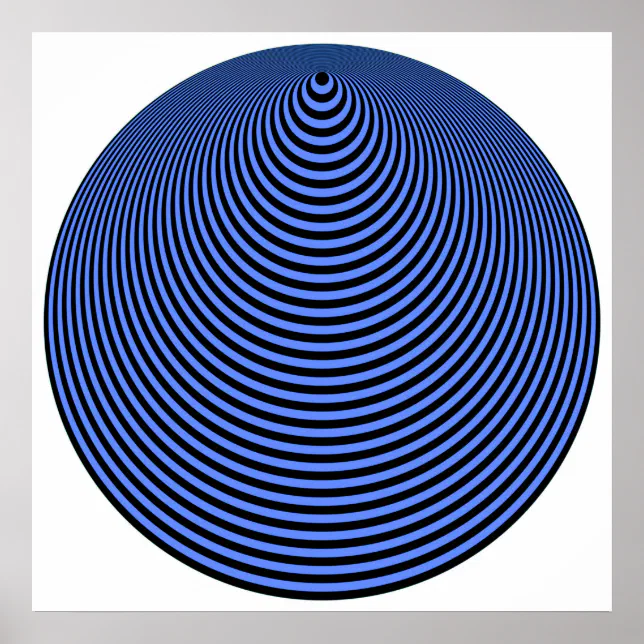 Op Art Concentric Circles Blue Over Black Poster | Zazzle