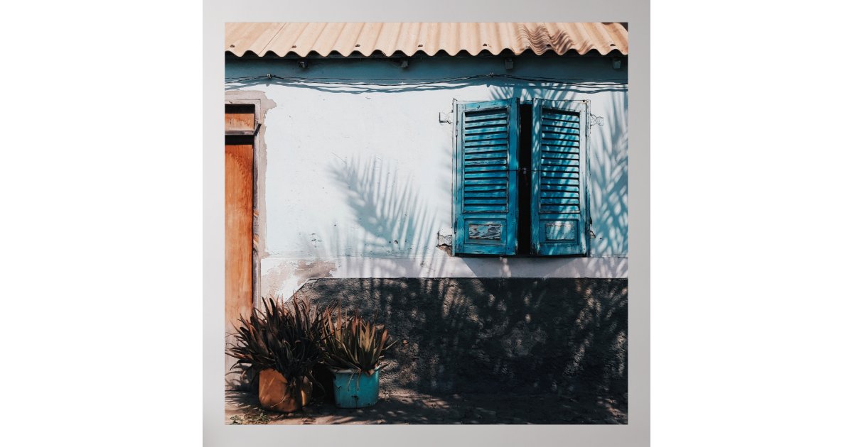 OPENED BLUE LOUVERED WINDOWS POSTER | Zazzle