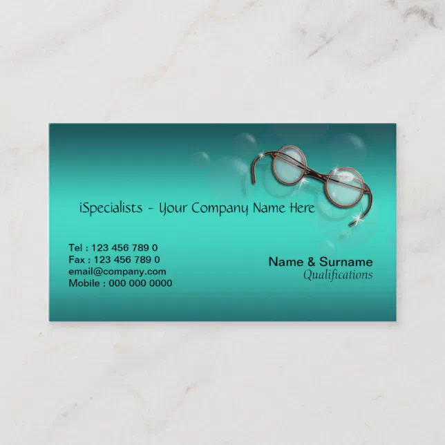 Optometrist optics optician eye turquoise business card | Zazzle