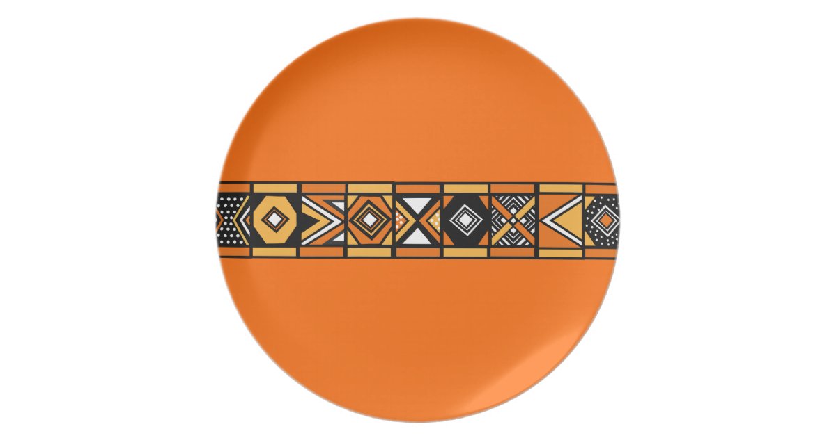 Orange African Art Pattern plate | Zazzle