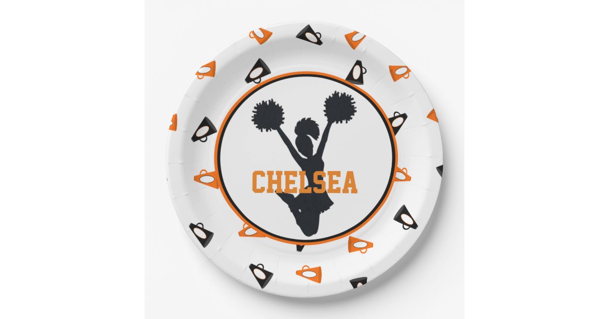 Orange and Black Megaphones Cheerleader Party Paper Plate | Zazzle