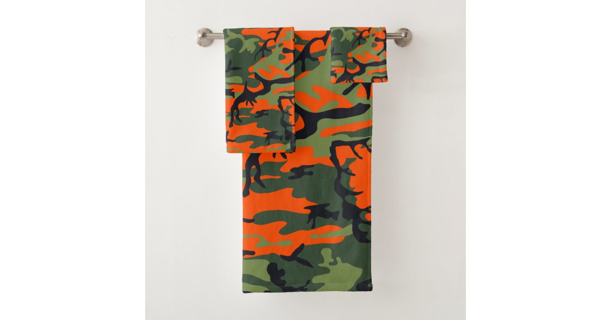 Orange and Green Camouflage, Military, Army Bath Towel Set | Zazzle