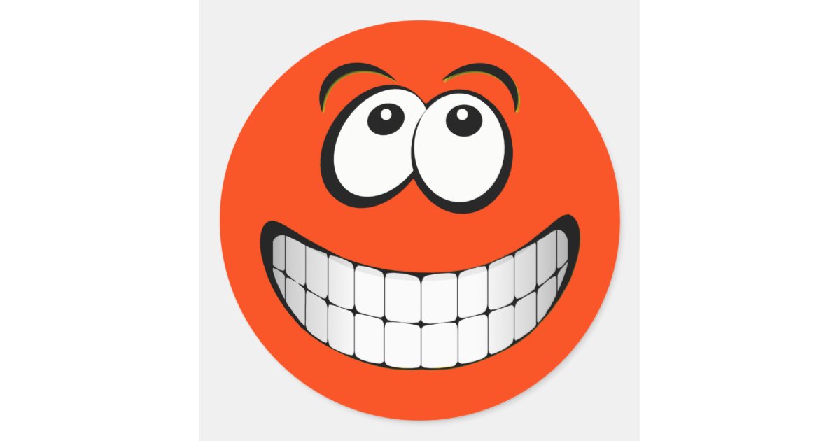 Orange Big Grin Face Classic Round Sticker | Zazzle