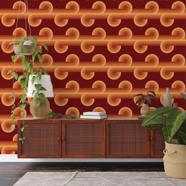 Orange Dark Maroon Red Circles Waves Lines Pattern Wallpaper | Zazzle