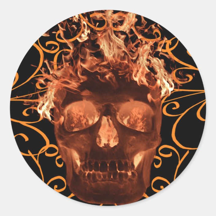 Orange Flaming Skull Stickers | Zazzle.co.uk