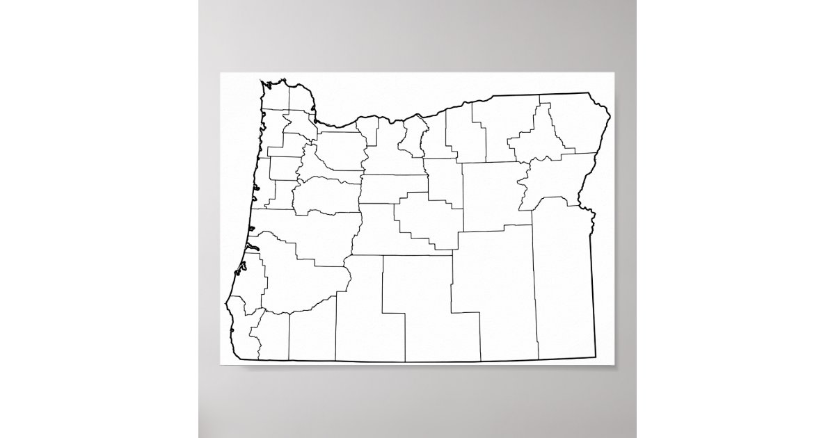 Oregon Counties Blank Outline Map Poster | Zazzle