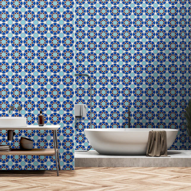 Oriental Blue White Moroccan Geometric Arabesque Wallpaper | Zazzle