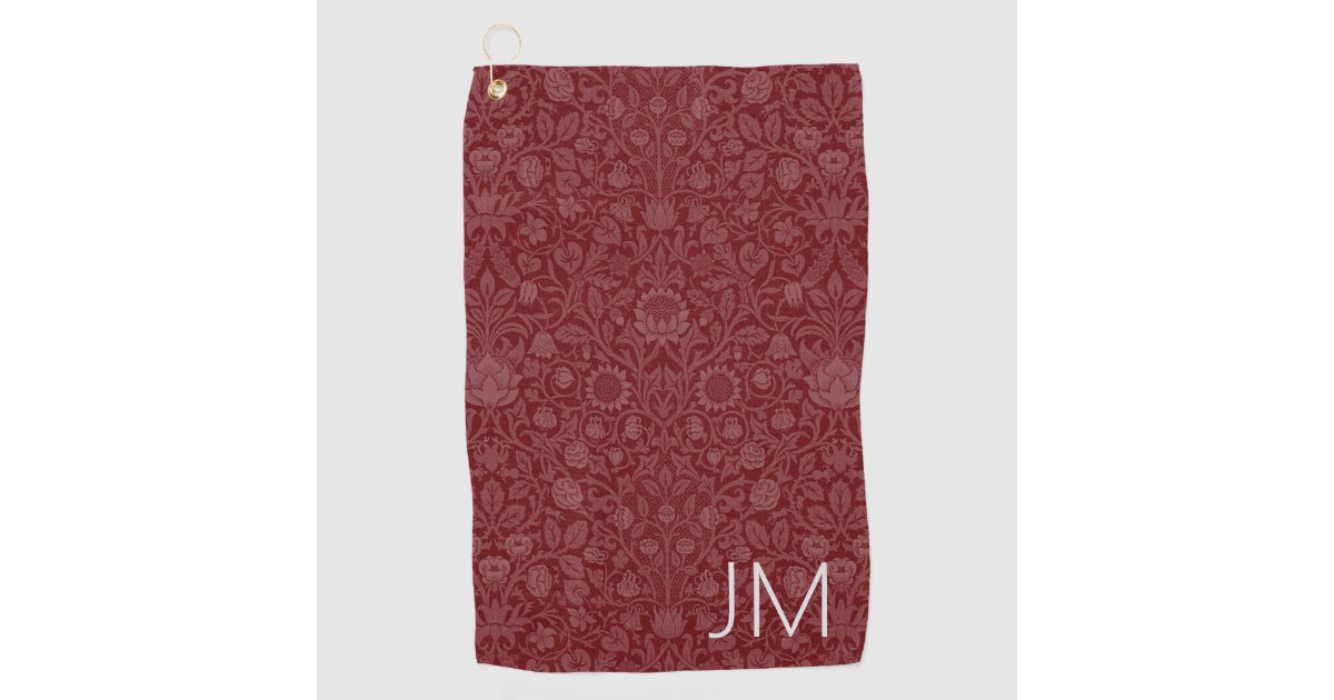Oriental style floral design in dark red golf towel | Zazzle