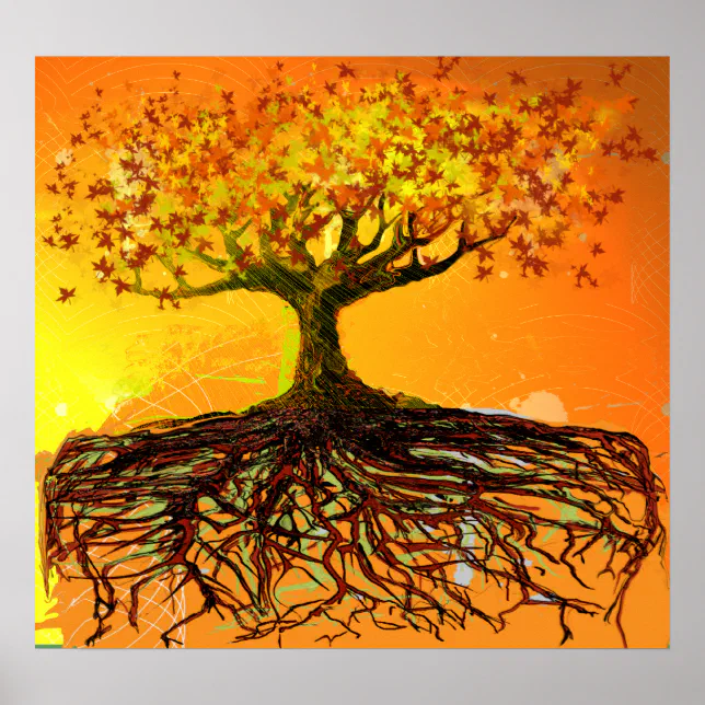 Original Art- Distressed Grunged Roots Tree Poster | Zazzle