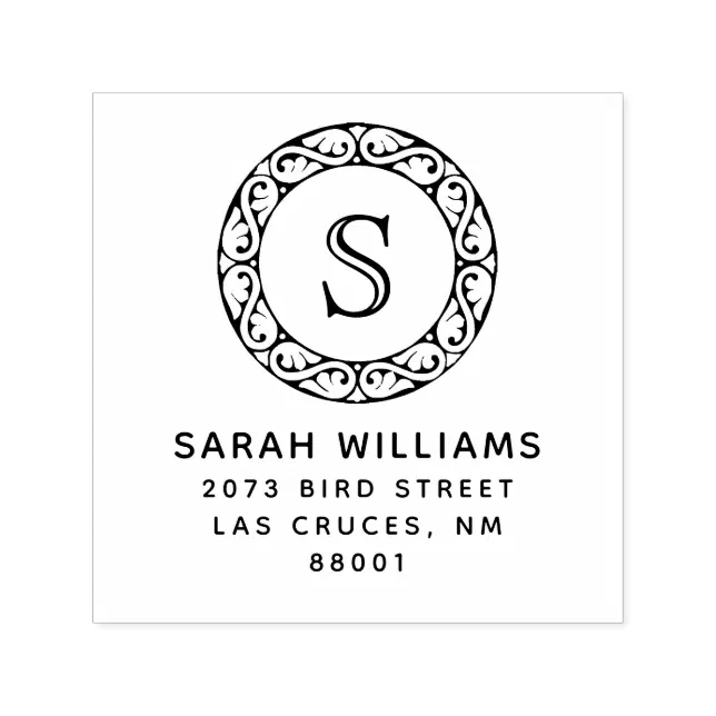 Ornamental Circle Monogram Custom Name Address Self-inking Stamp | Zazzle