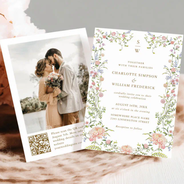 Ornate Grace Pastel Blush Floral Wedding Photo Invitation | Zazzle