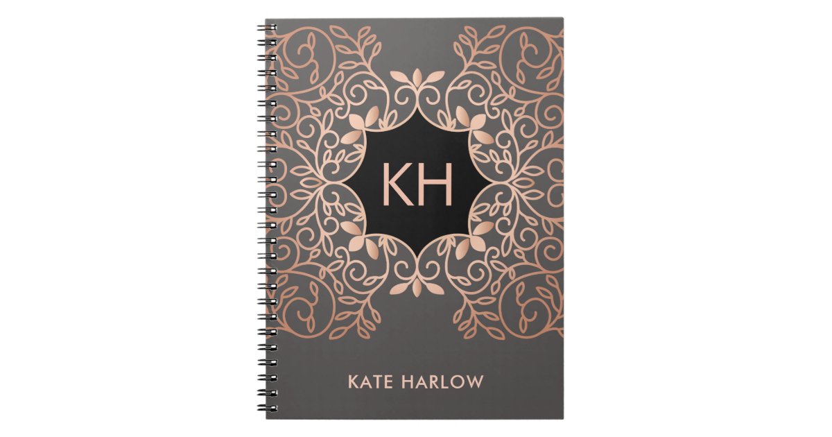 Ornate Vintage Rose Gold Monogram Notebook | Zazzle