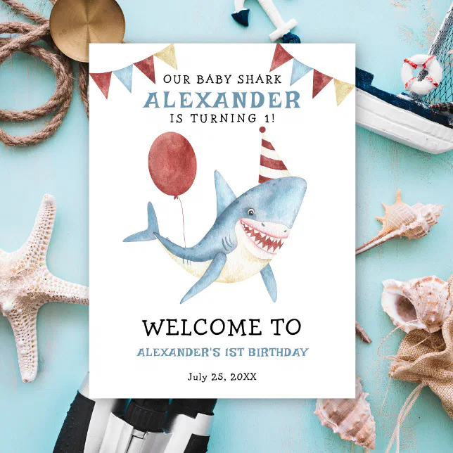 Our Baby Shark 1st Birthday Under the sea Poster | Zazzle