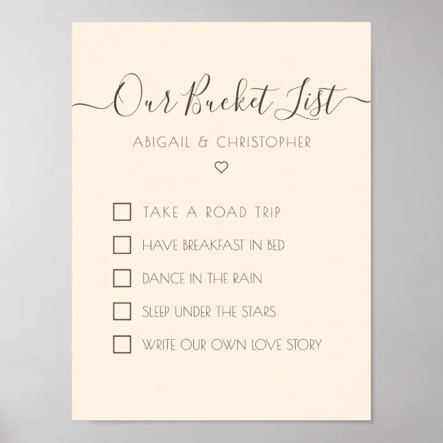 Our Bucket List Customised Keepsake Checklist Poster | Zazzle