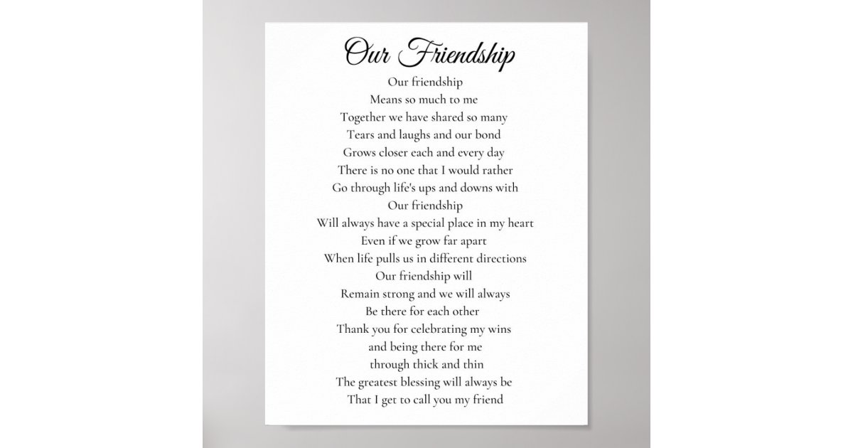 Our Friendship Best Friend Poem Poster | Zazzle