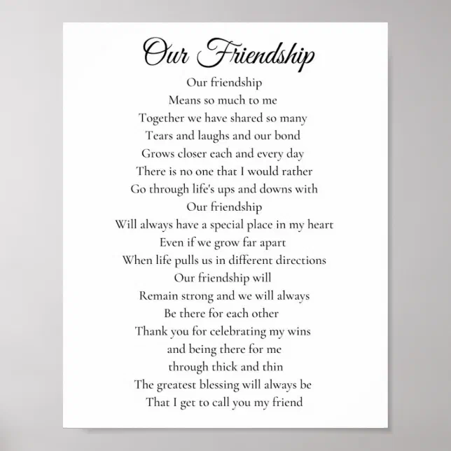 Our Friendship Best Friend Poem Poster | Zazzle