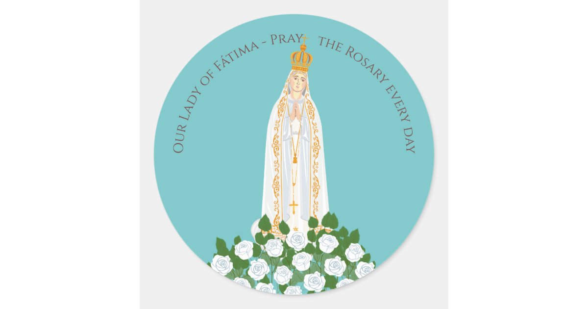 Our Lady of Fatima and white roses Classic Round Sticker | Zazzle