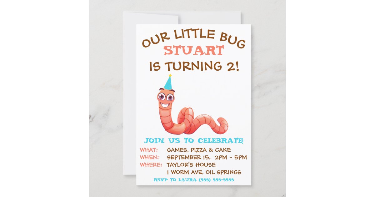 Our Little Bug, Earthworm, Worm Birthday Party Invitation | Zazzle
