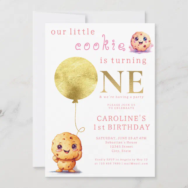 Our Little Cookie Is Turning ONE Cute 1st Birthday Invitation | Zazzle