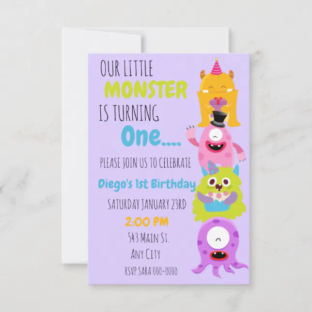 Our Little Monster is Turning One Invitation | Zazzle