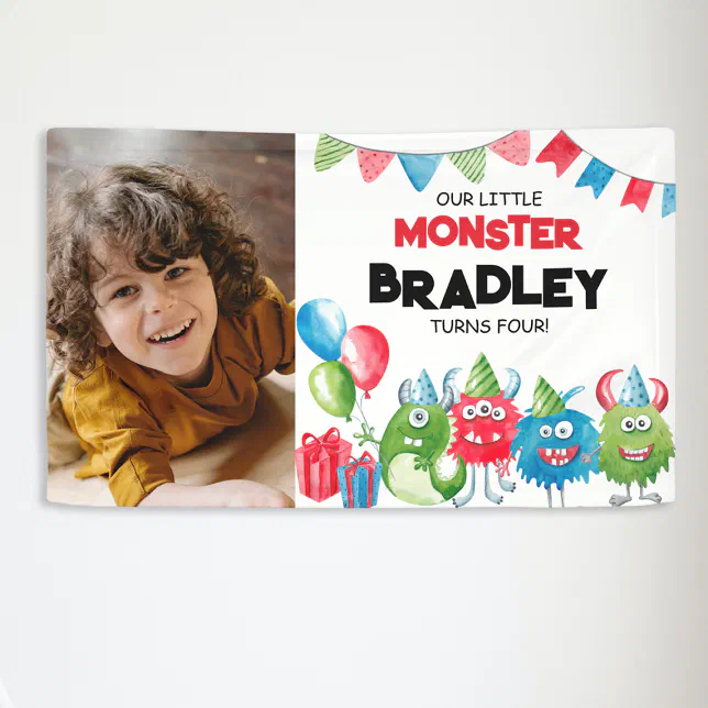 Our Little Monster | Photo Birthday Party Banner | Zazzle