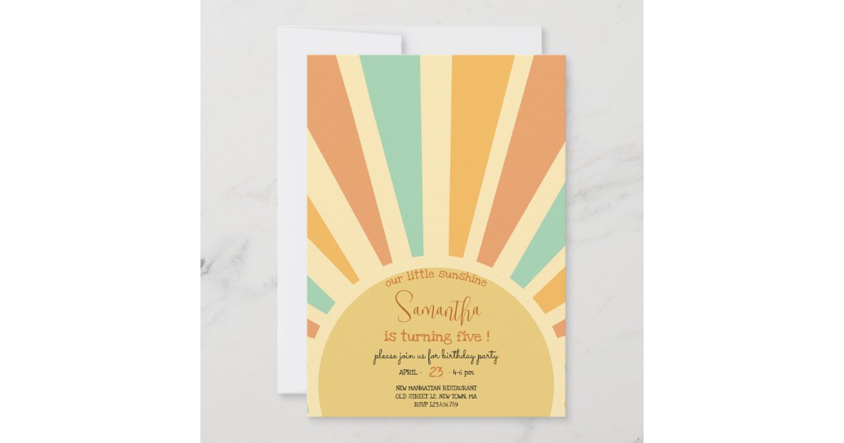 our little sunshine big sun with rays birthday invitation | Zazzle