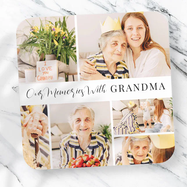 Our Memories with Grandma Modern Photo Collage Square Sticker | Zazzle