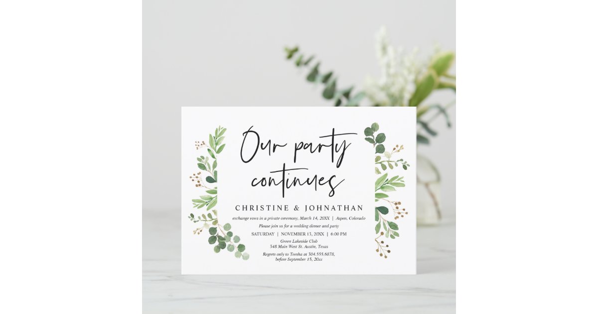 Our party continues, Wedding Elopement celebration Invitation | Zazzle