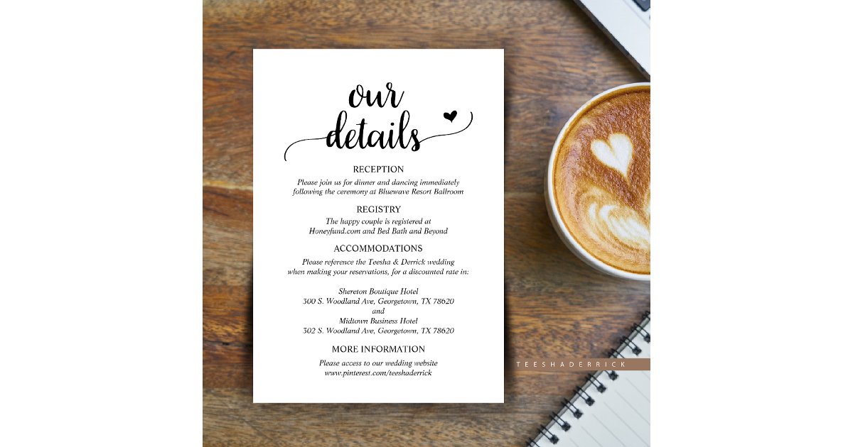 Our Wedding Details, Rustic Script Enclosure Card | Zazzle