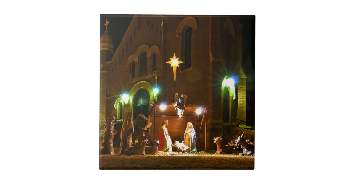 Outdoor nativity scene tile | Zazzle