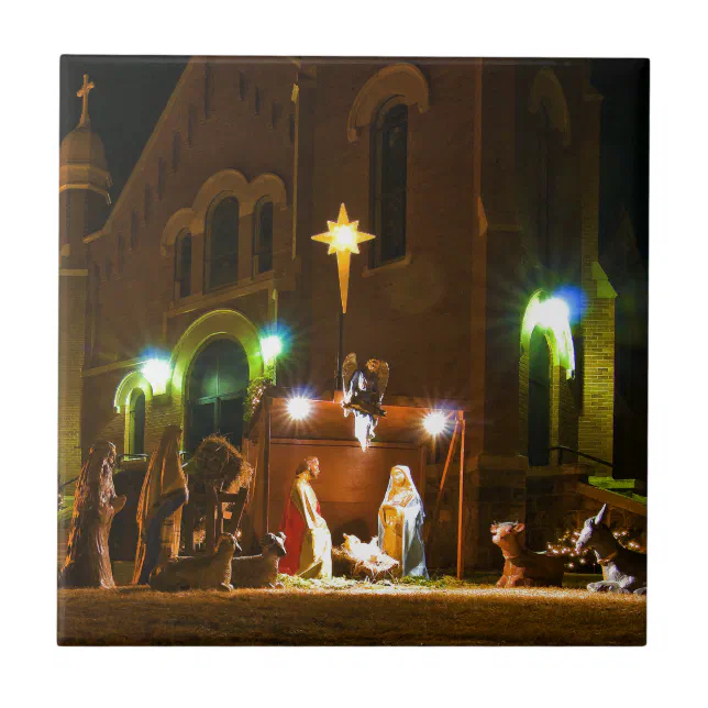 Outdoor nativity scene tile | Zazzle