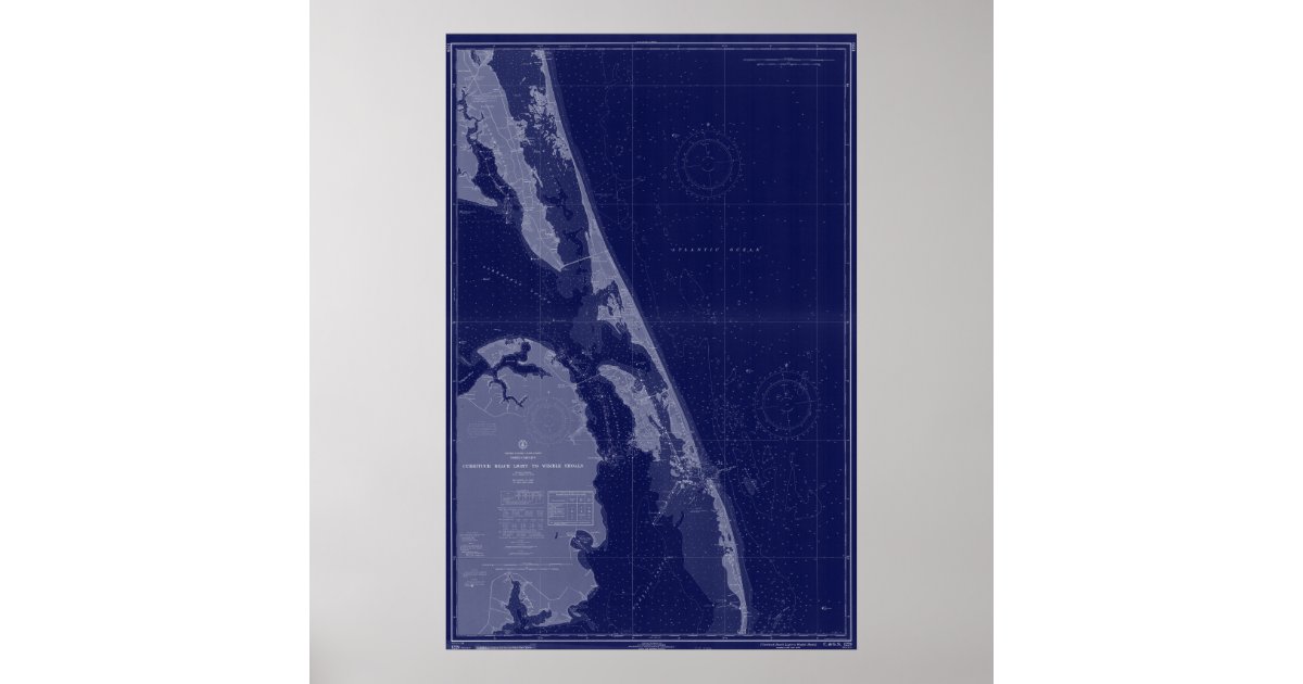 Outer Banks NC OBX Map Nautical Chart Blue Art | Zazzle