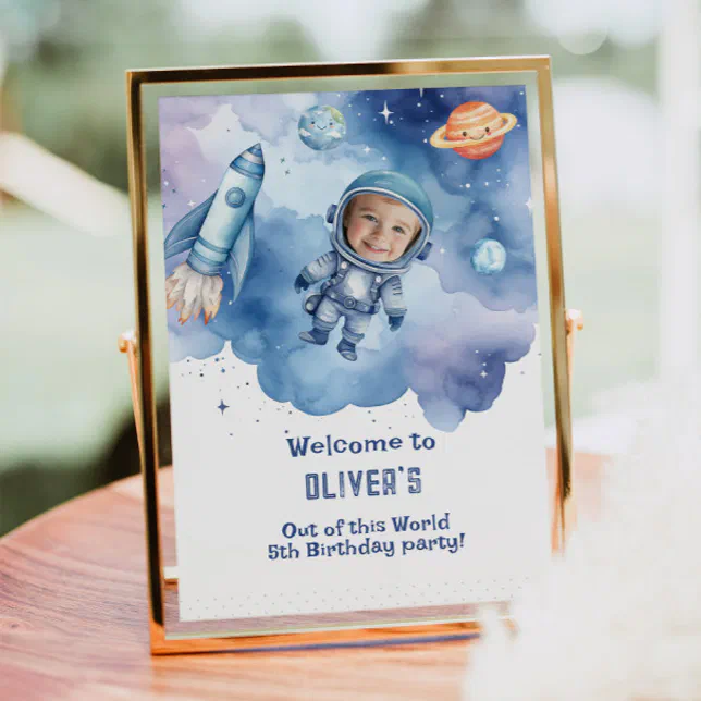 Outer Space Astronaut birthday photo welcome Poster | Zazzle